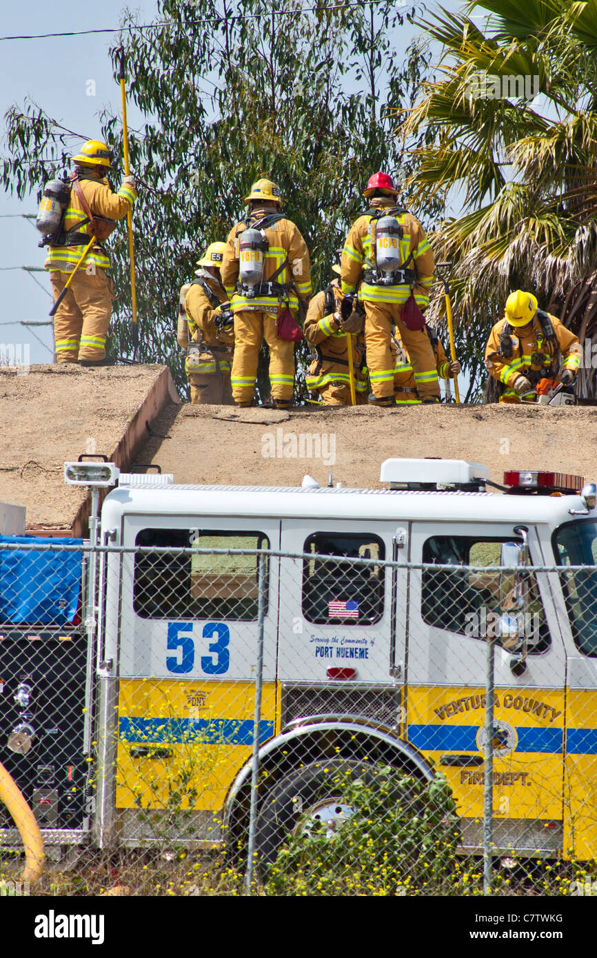 Ventura County California firefighters training to safely fight a fire ...