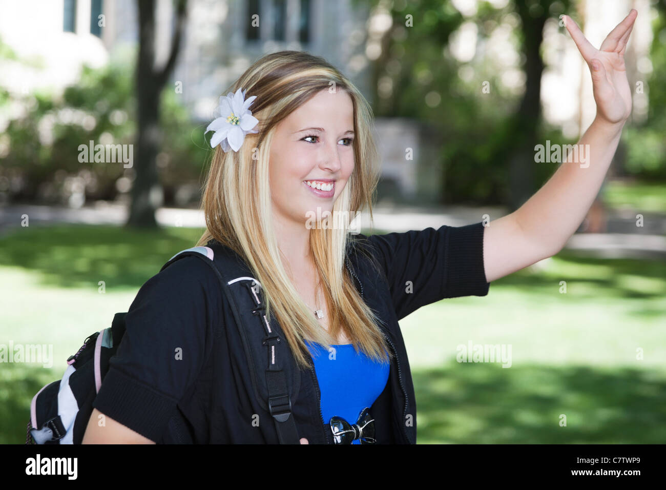 Young beautiful girl calling someone Stock Photo - Alamy