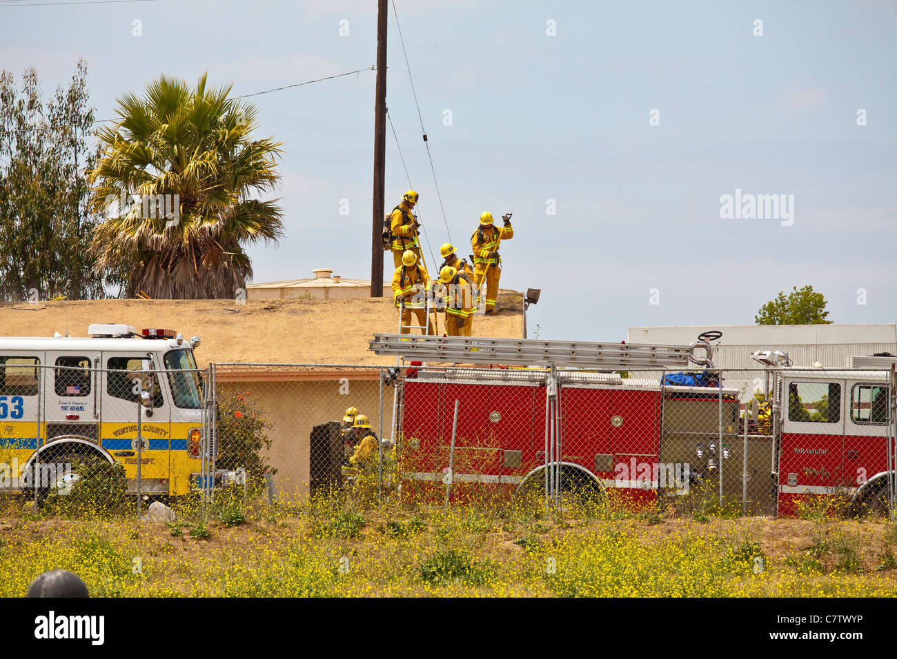Ventura County California firefighters training to safely fight a fire ...