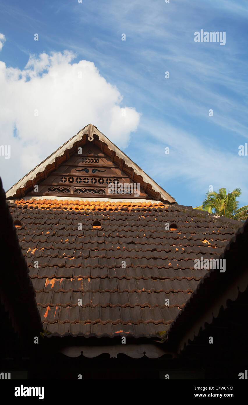 Portrait of wood and tile architectural detailing of gable end from ...