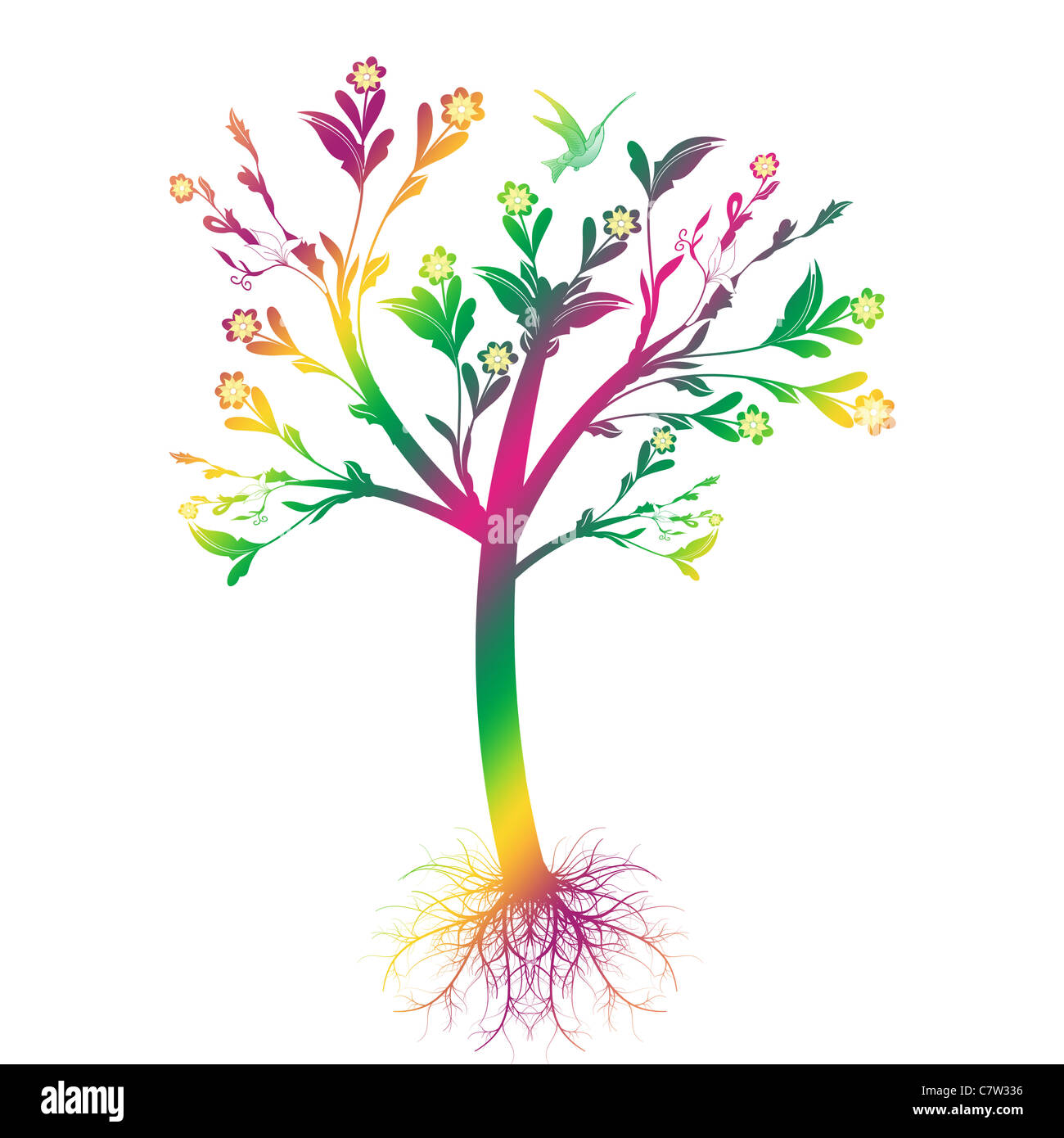 Colorful art tree with roots isolated on white background Stock Photo ...