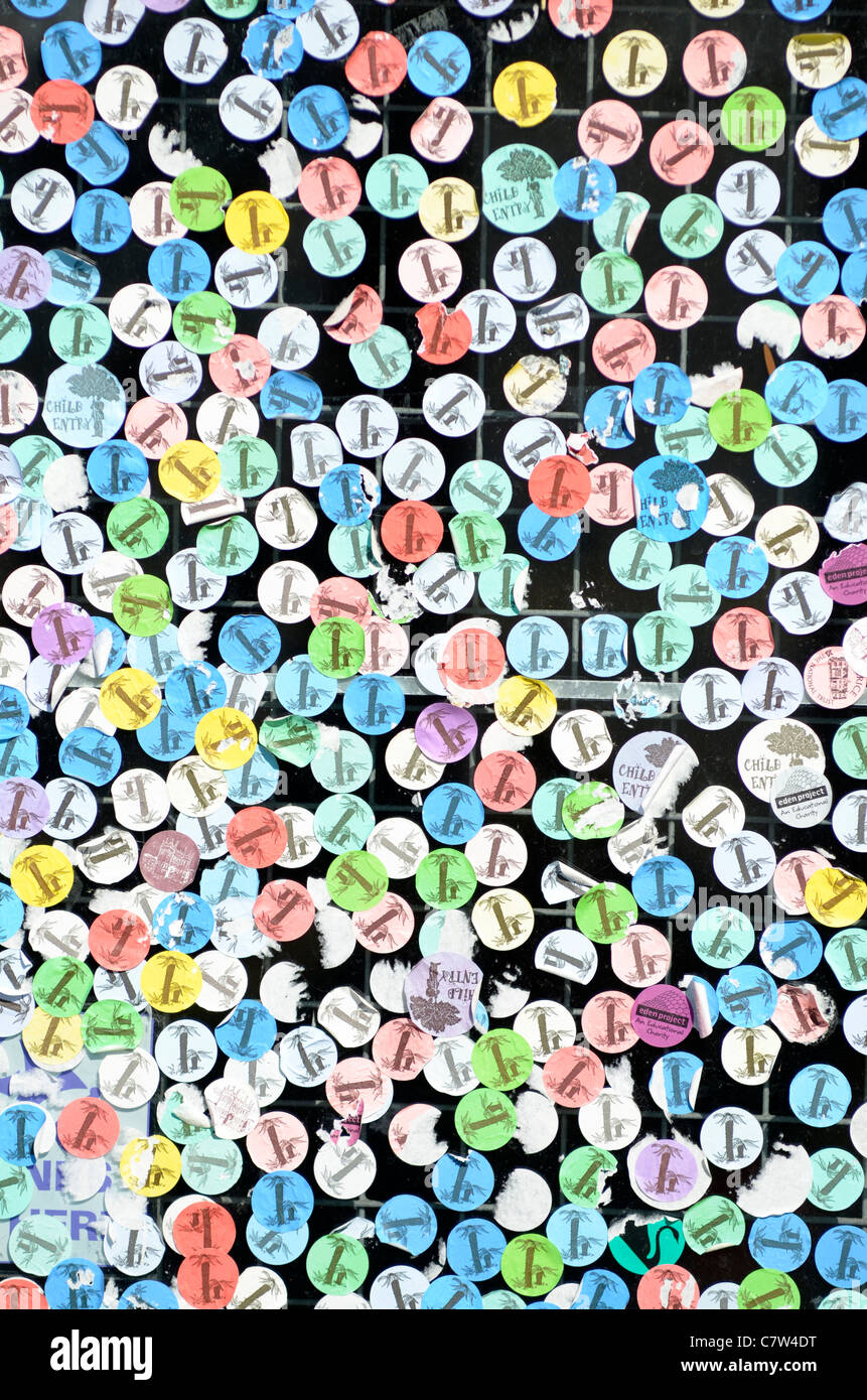 Pattern made of coloured entry stickers car park Cornwall UK Stock ...