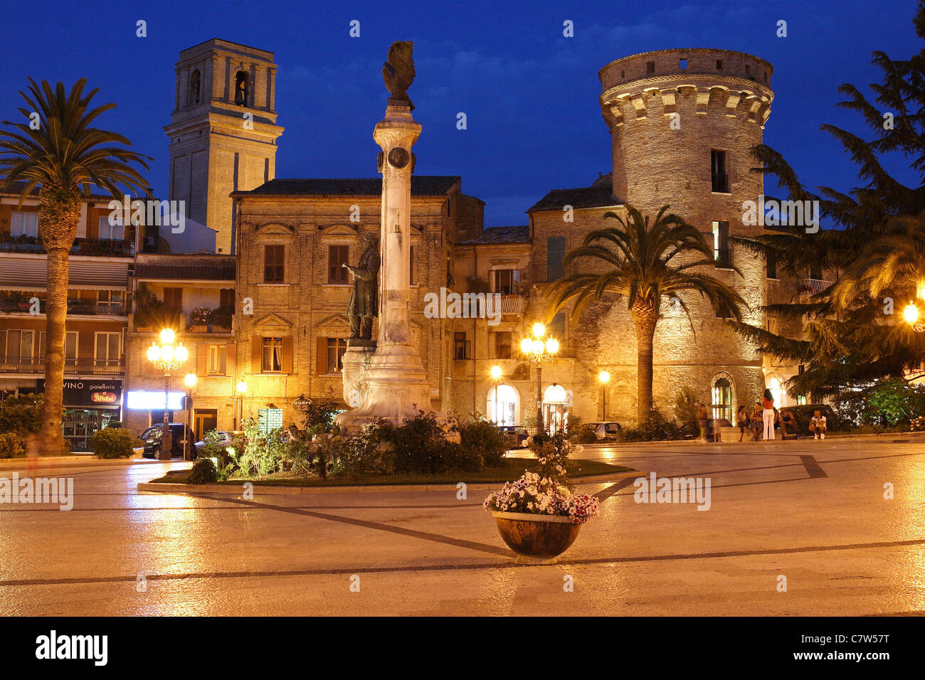 Italy, Abruzzo, Vasto, historical center Rossetti Square at night Stock ...