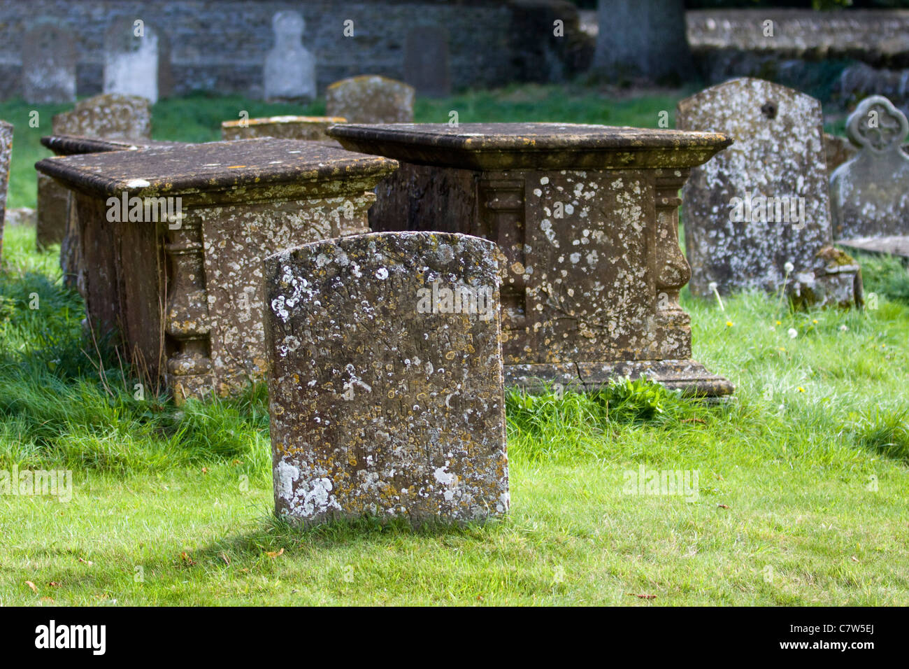 Stone Gravestones in a graveyard Stock Photo - Alamy