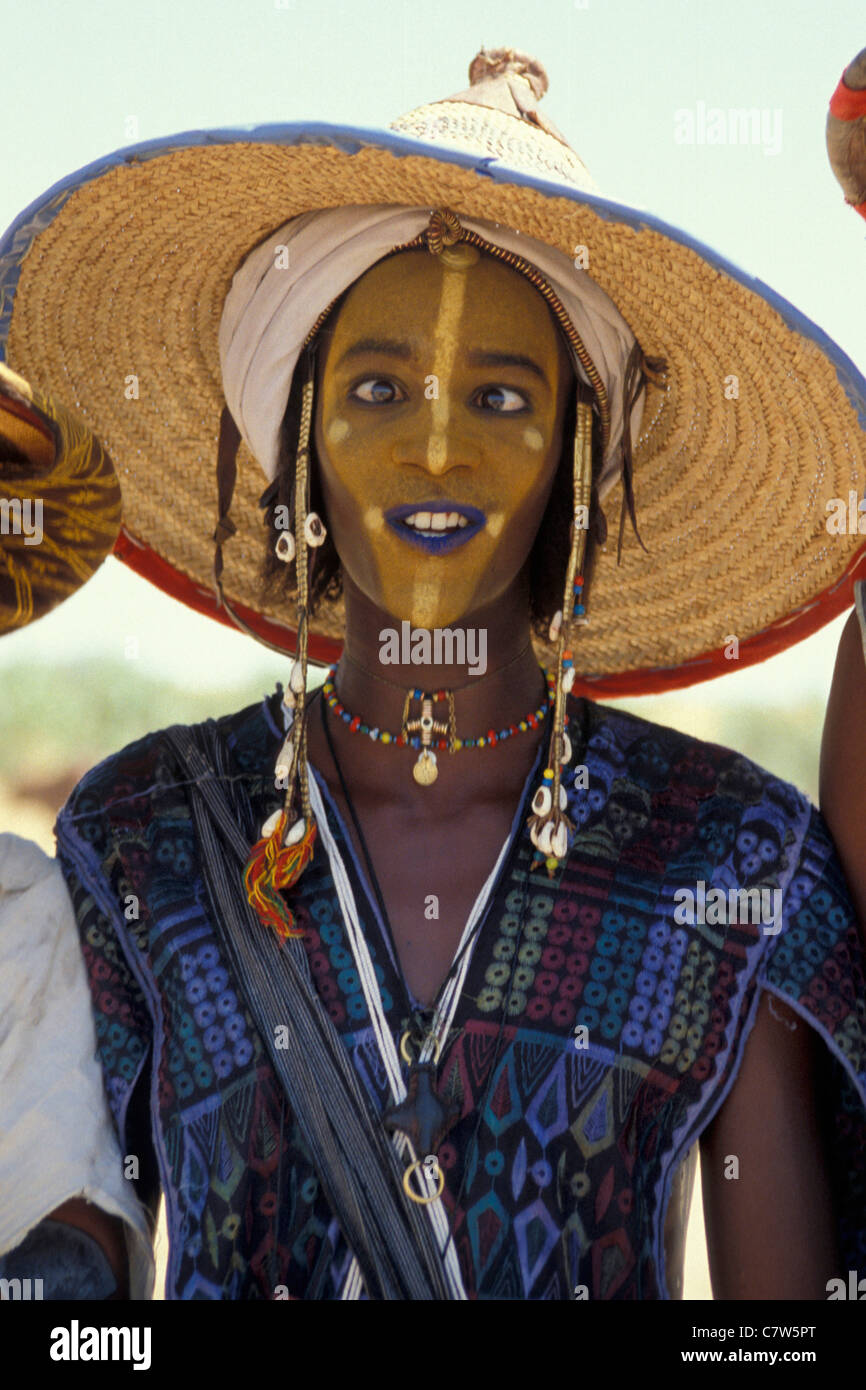 Africa, Niger, portrait of an Ingal Niger member of the Wadabe tribe at ...
