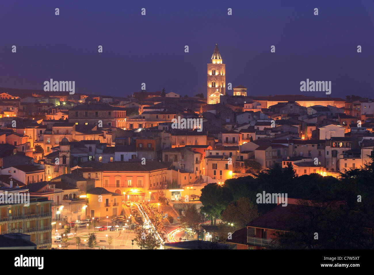 Italy, Basilicata, Vulture, Melfi, Historical center at night Stock ...