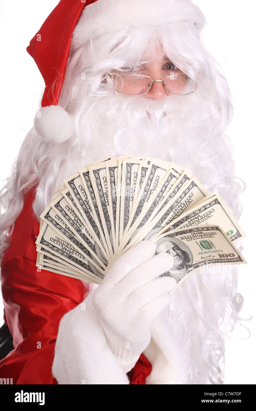 Santa Claus giving money Stock Photo - Alamy