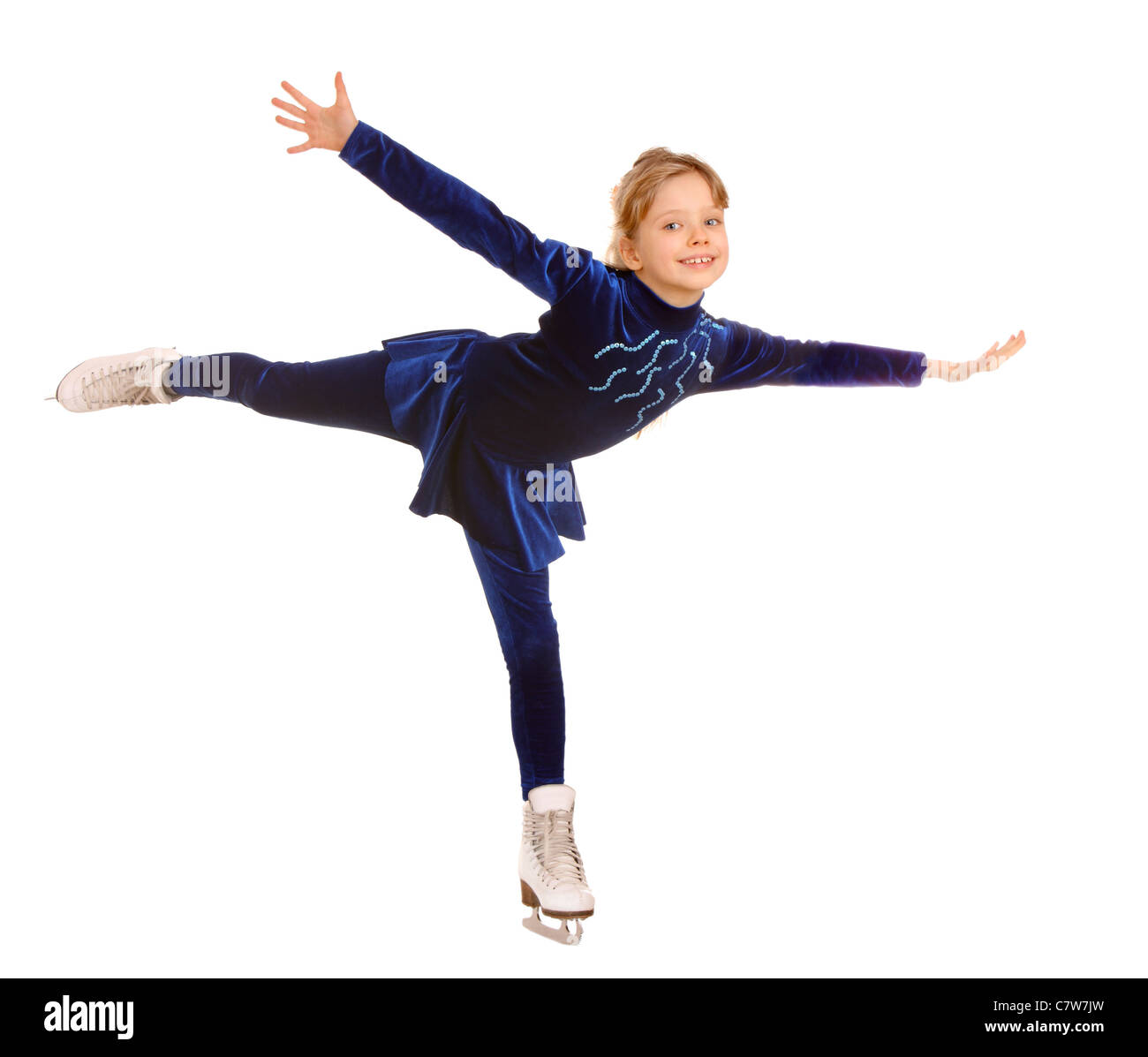 Happy young girl figure skating Stock Photo - Alamy