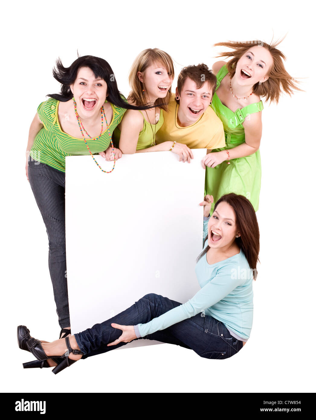 Group of young people take banner Stock Photo - Alamy