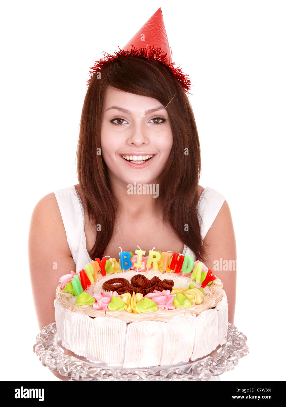 Group of happy young people with cake Stock Photo - Alamy