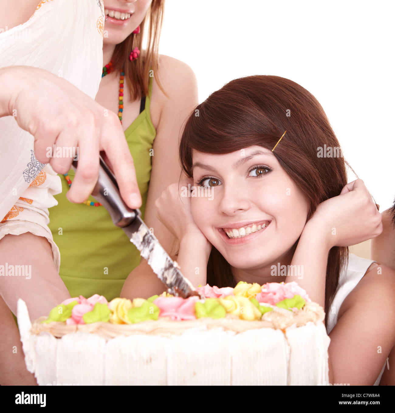 Happy beautiful girl with cake Stock Photo - Alamy