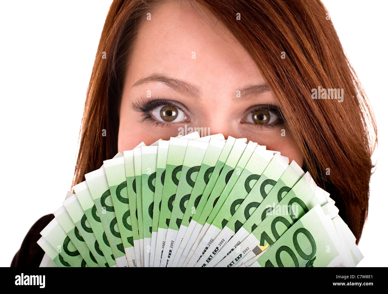Happy woman with group of money Stock Photo - Alamy