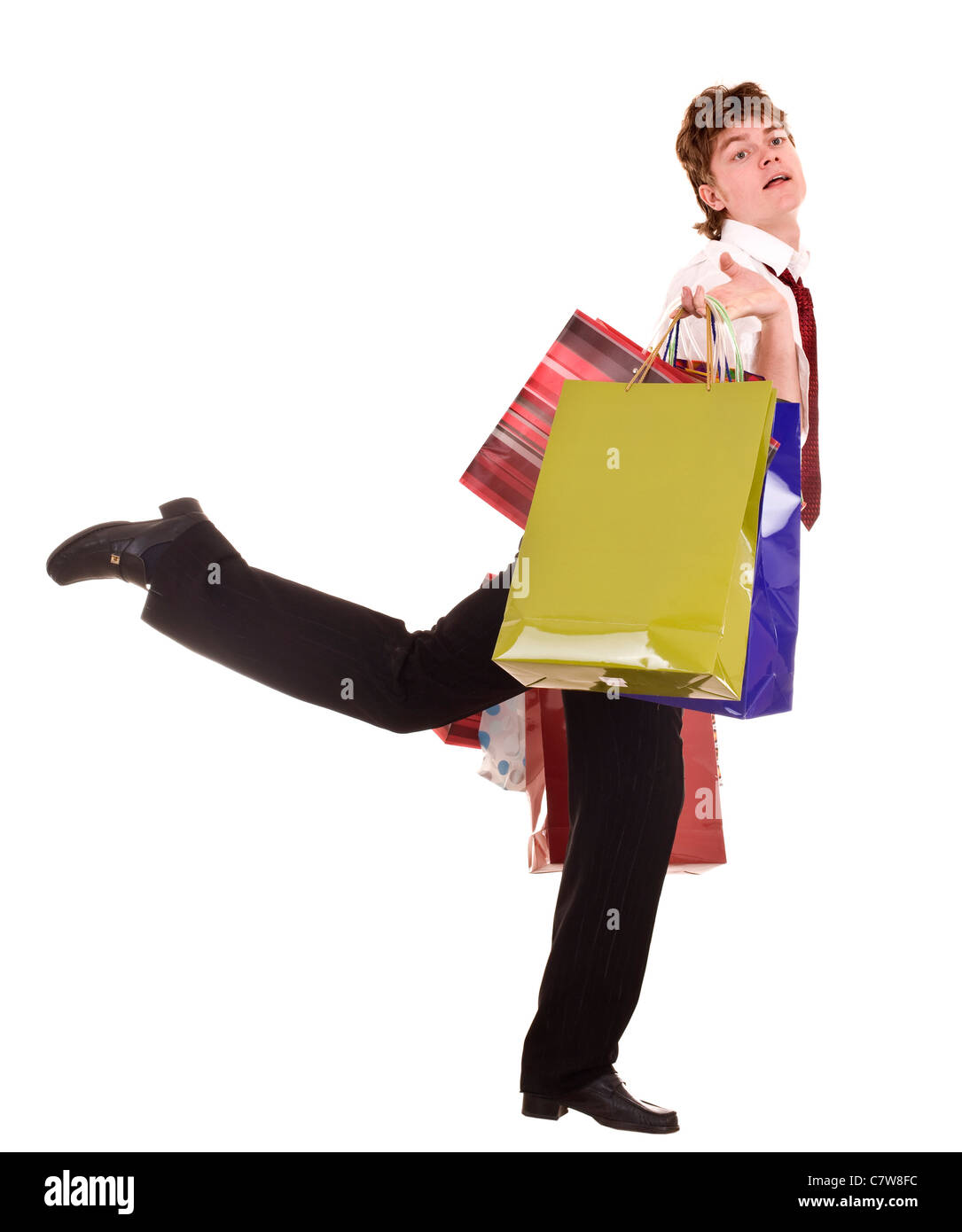Man with red tie and shopping bag Stock Photo - Alamy