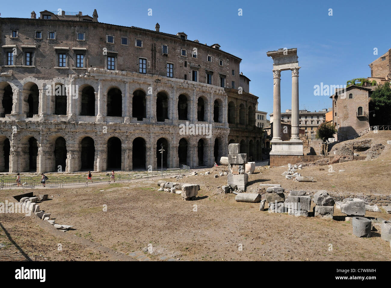 Theatre of Marcellus & Remains of the Temple of Apollo Rome Italy Stock ...