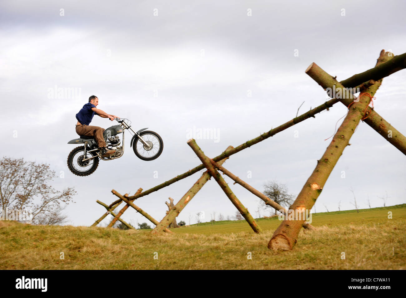 Motorcycle trials rider Steve Colley at Carswell Golf Club, Oxfordshire ...