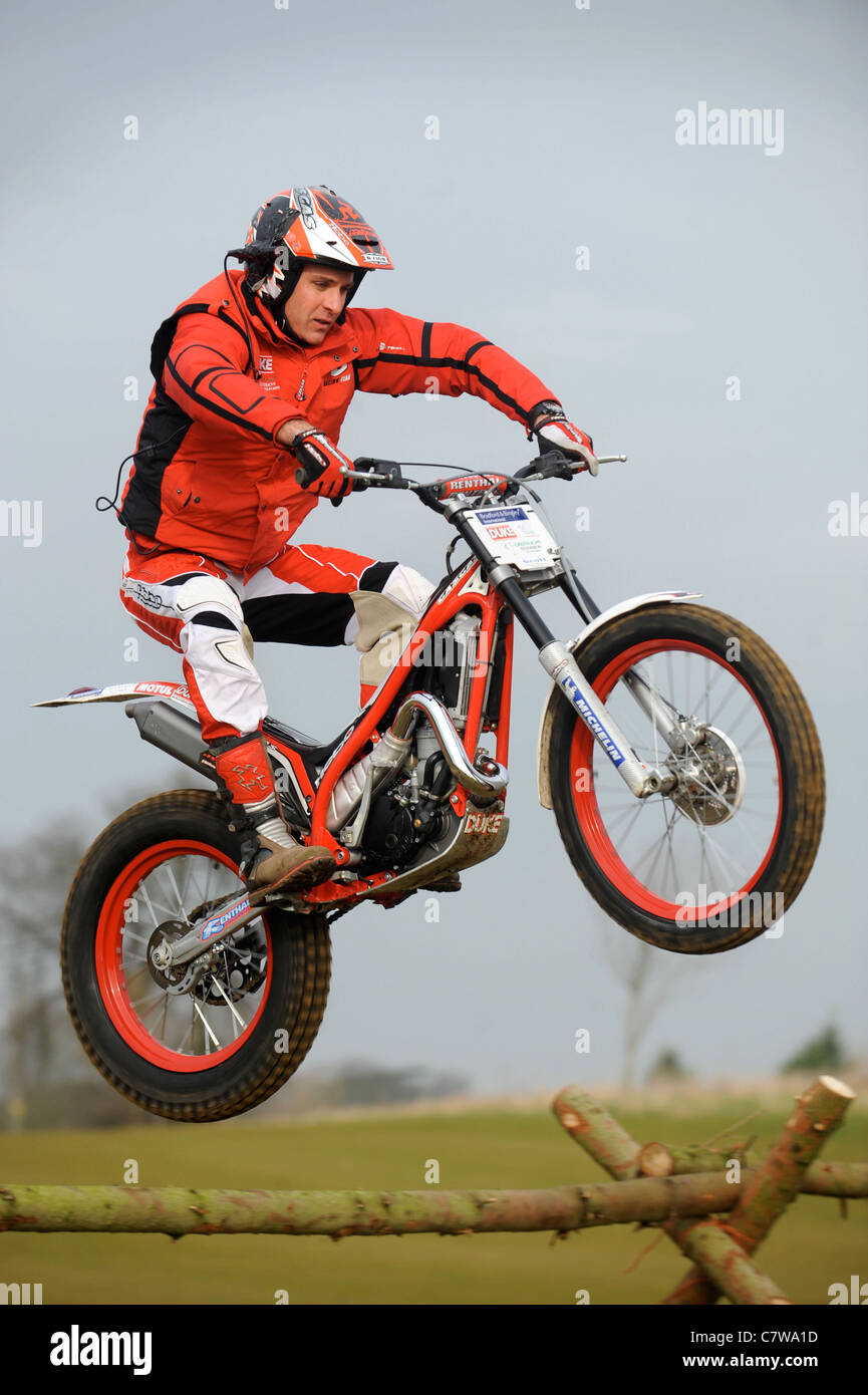 Motorcycle trials rider Steve Colley at Carswell Golf Club, Oxfordshire ...