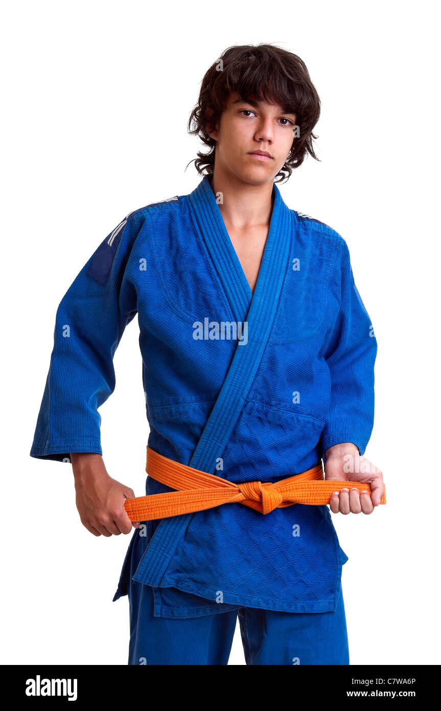 Young fighter posing isolated in white Stock Photo - Alamy