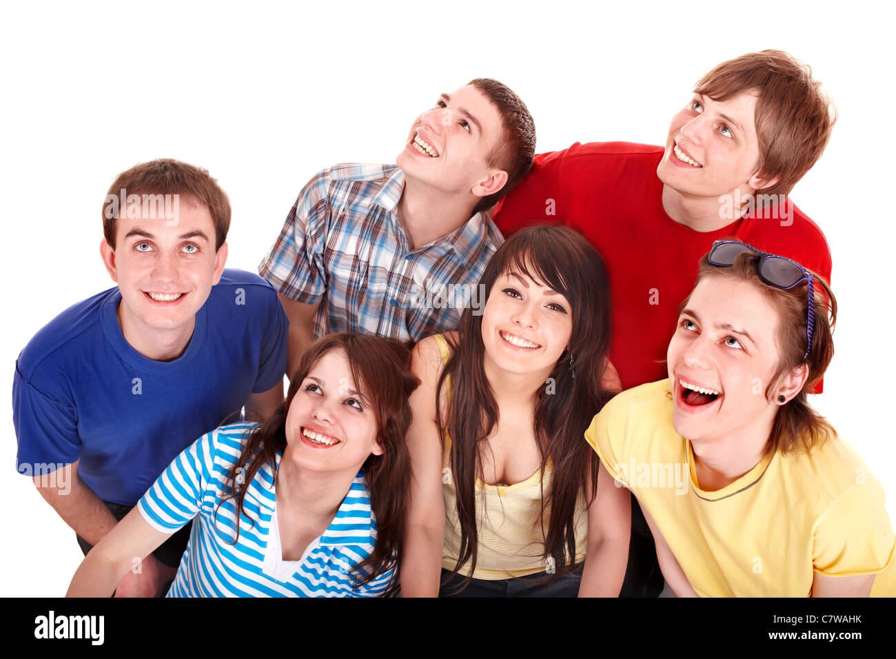 Group of happy young people looking up Stock Photo - Alamy