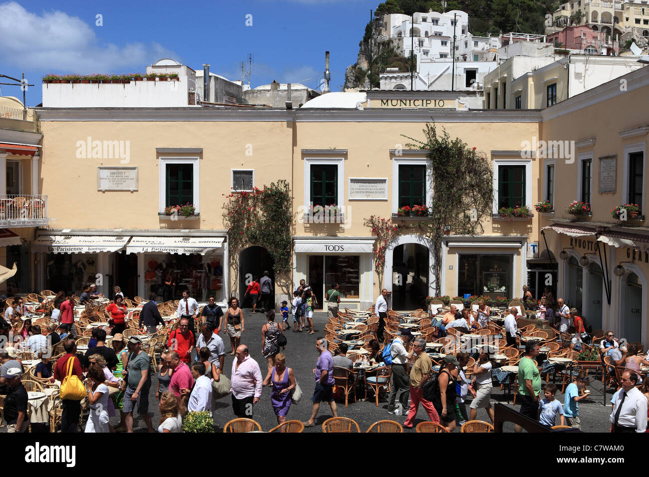 Italy, Campania, Capri, the Main Square La Piazzetta, Umberto I Square ...