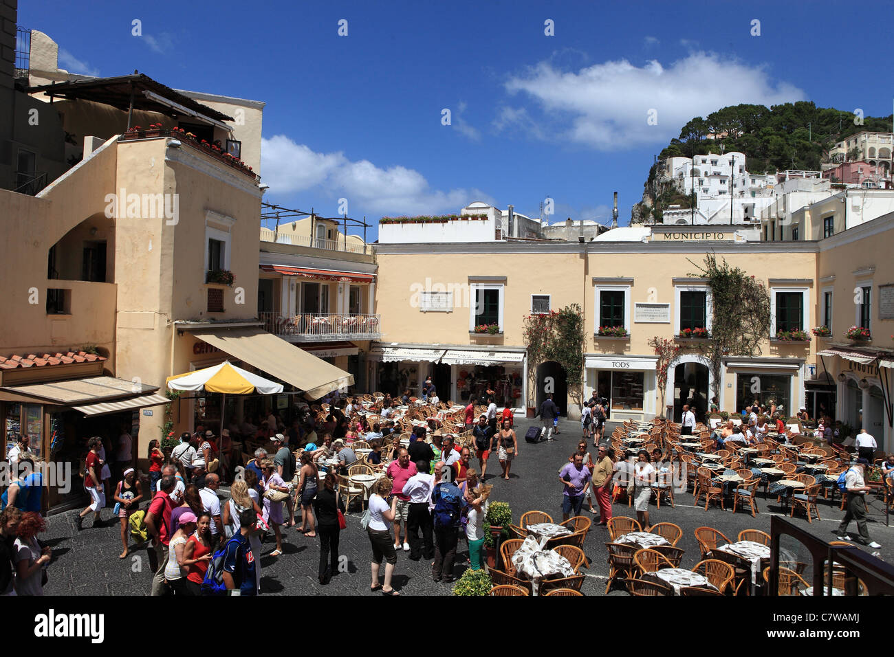 Italy, Campania, Capri, the Main Square La Piazzetta, Umberto I Square ...