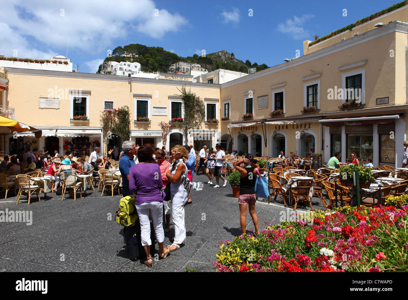 Italy, Campania, Capri, the Main Square La Piazzetta, Umberto I Square ...