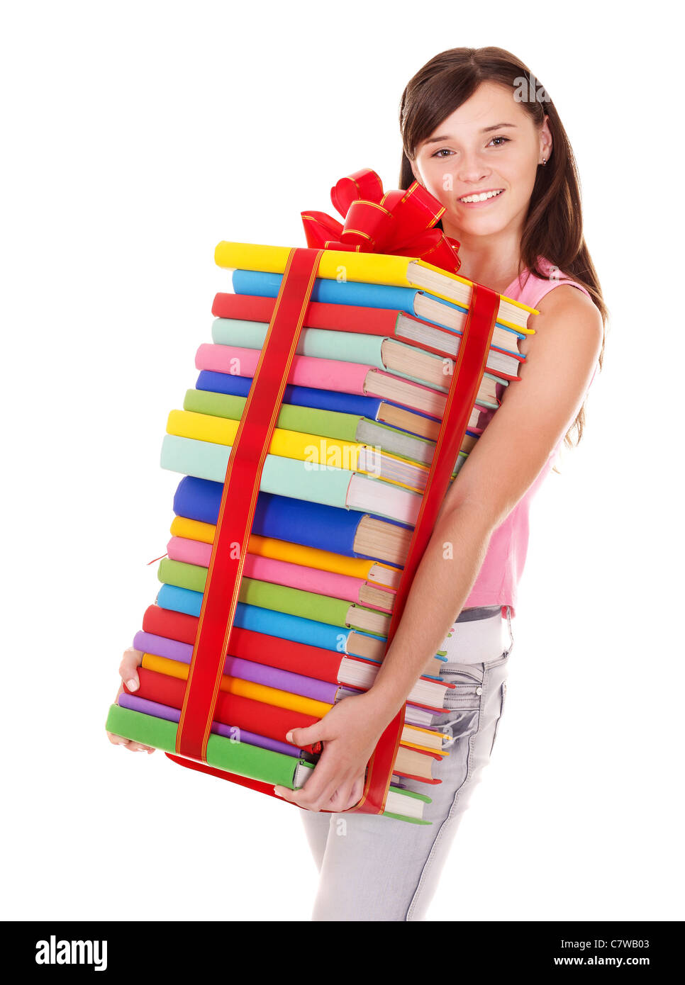 Girl holding stack of book Stock Photo - Alamy