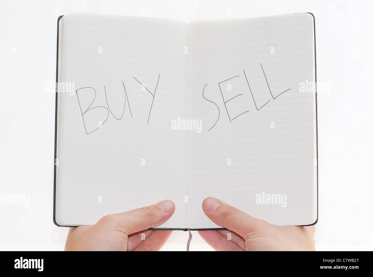 Buy/Sell choices on notepad, white background Stock Photo - Alamy