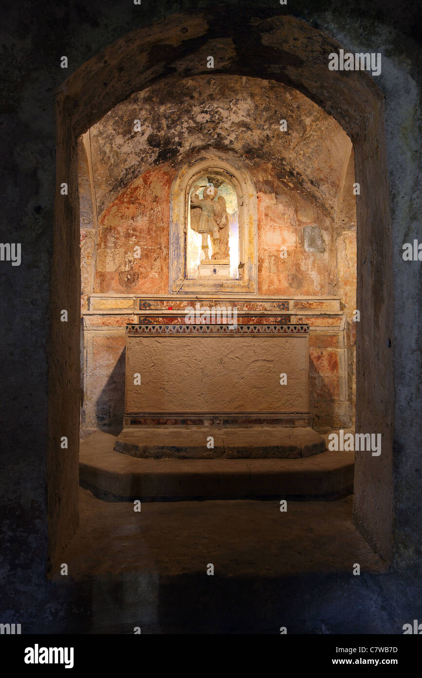 Italy, Apulia, Gravina in Puglia, Rocky Church of San Michele, Altar ...