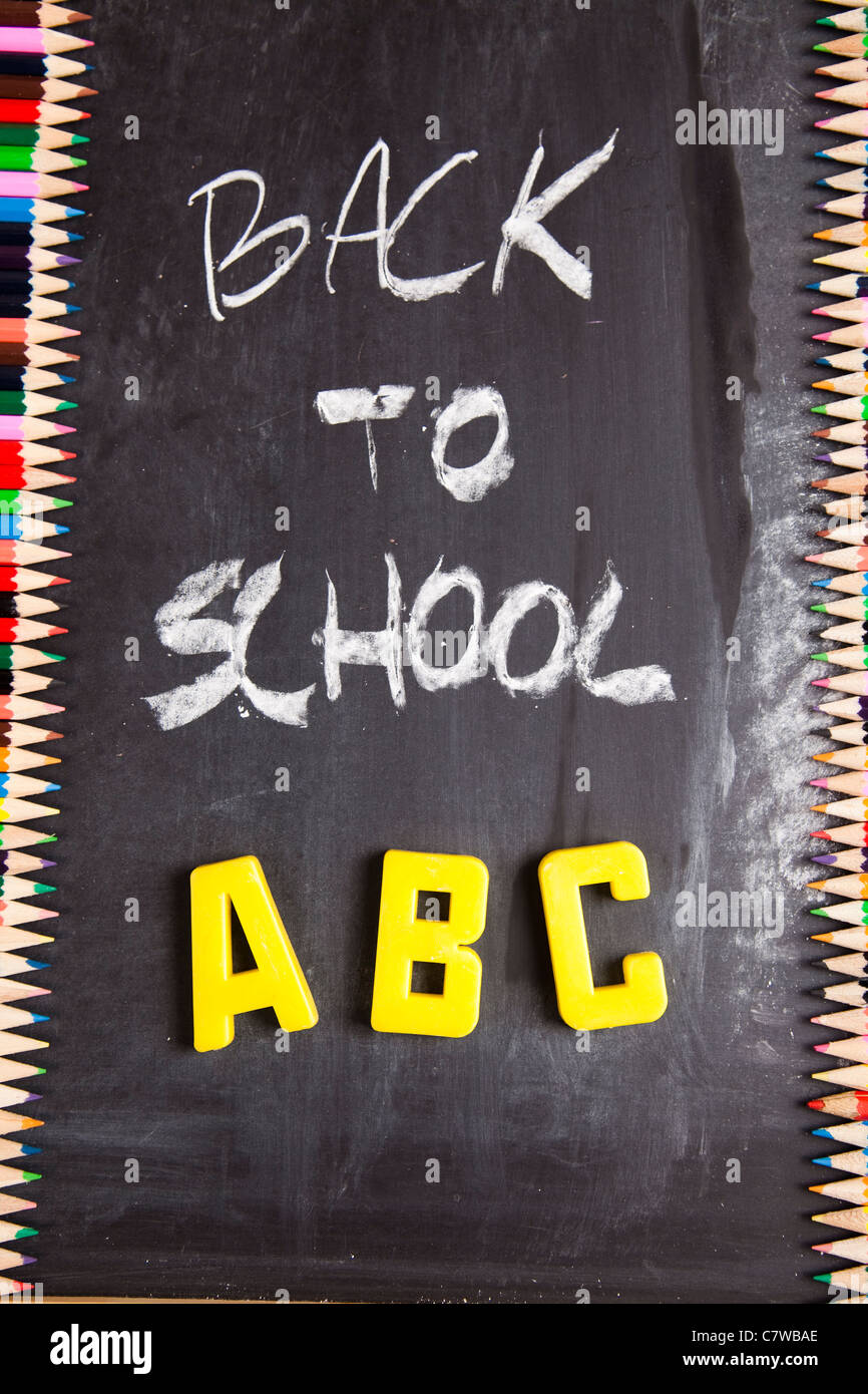 Back to school - inscription on blackboard Stock Photo - Alamy