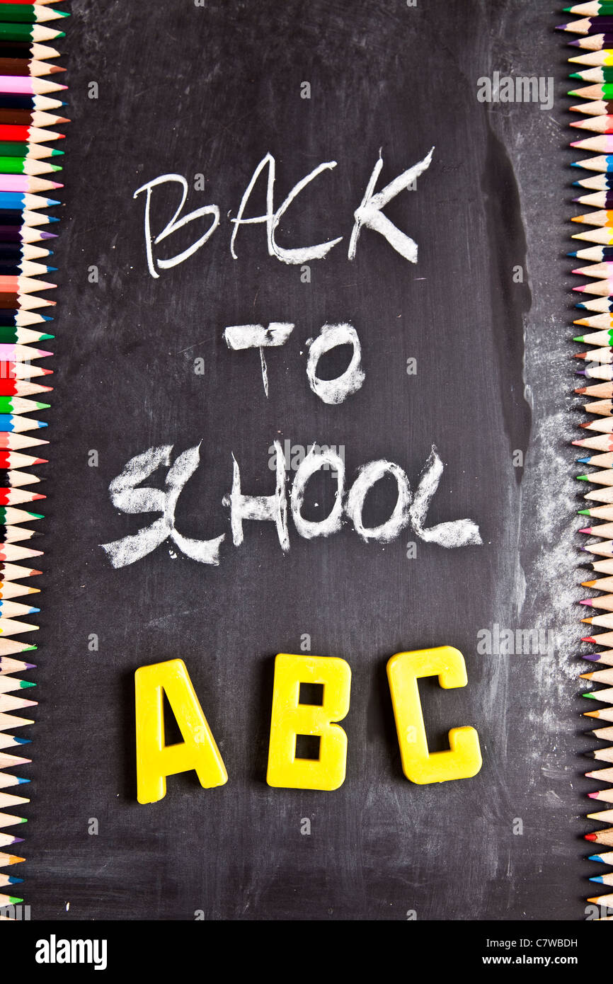 Back to school - inscription on blackboard Stock Photo - Alamy