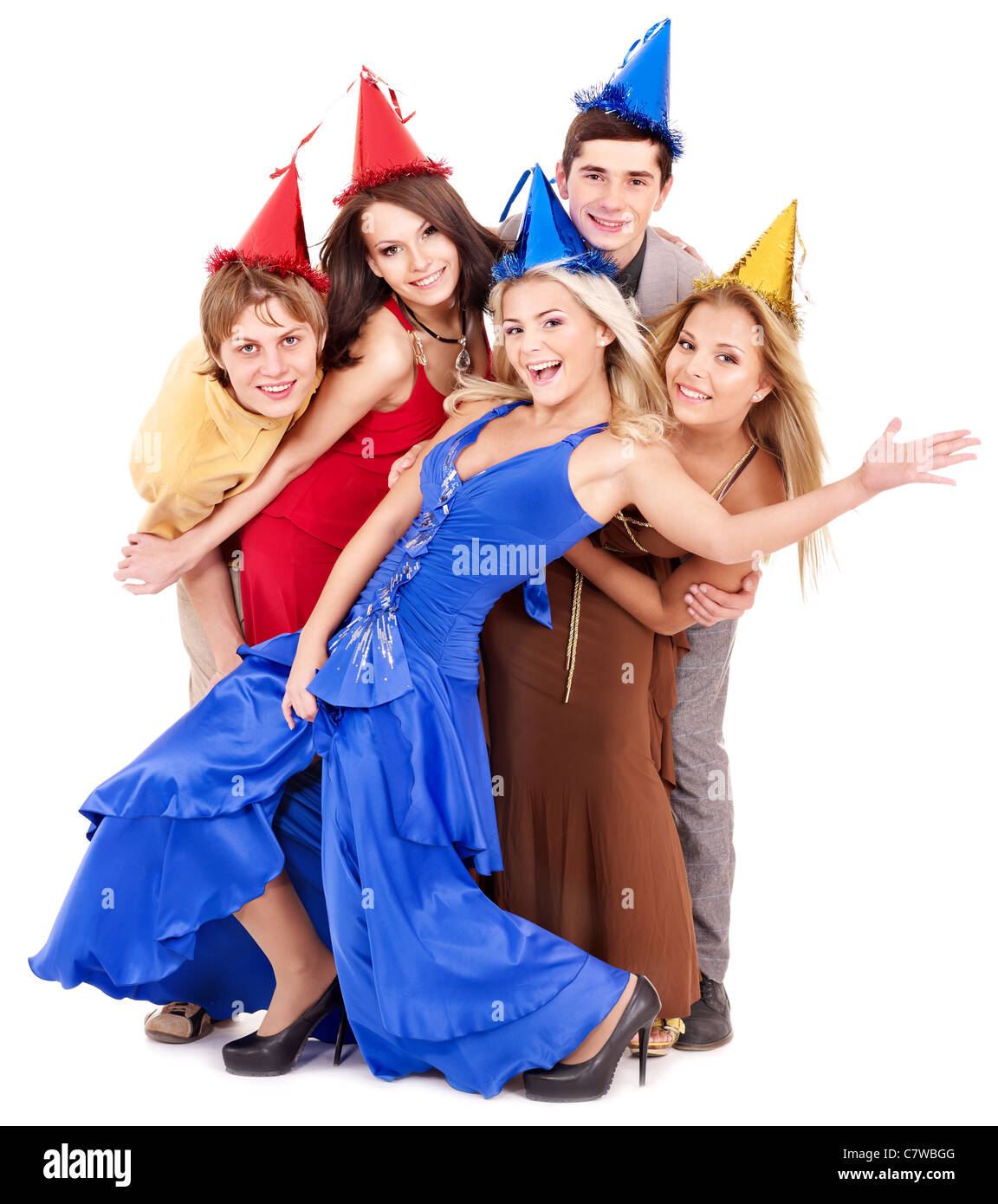 Group of young people in party hat Stock Photo - Alamy