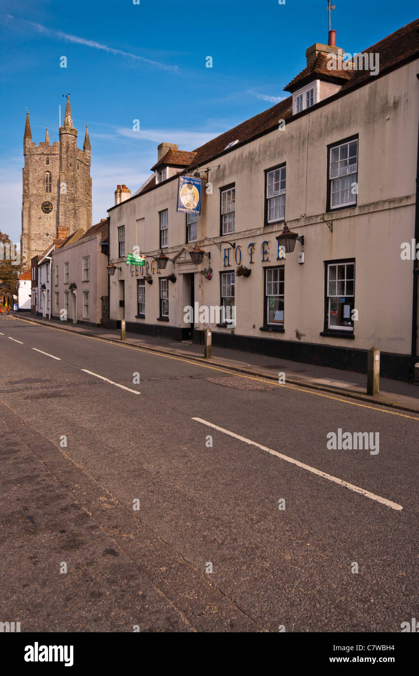 view down up the The High Street Lydd Kent England UK With All Saints ...