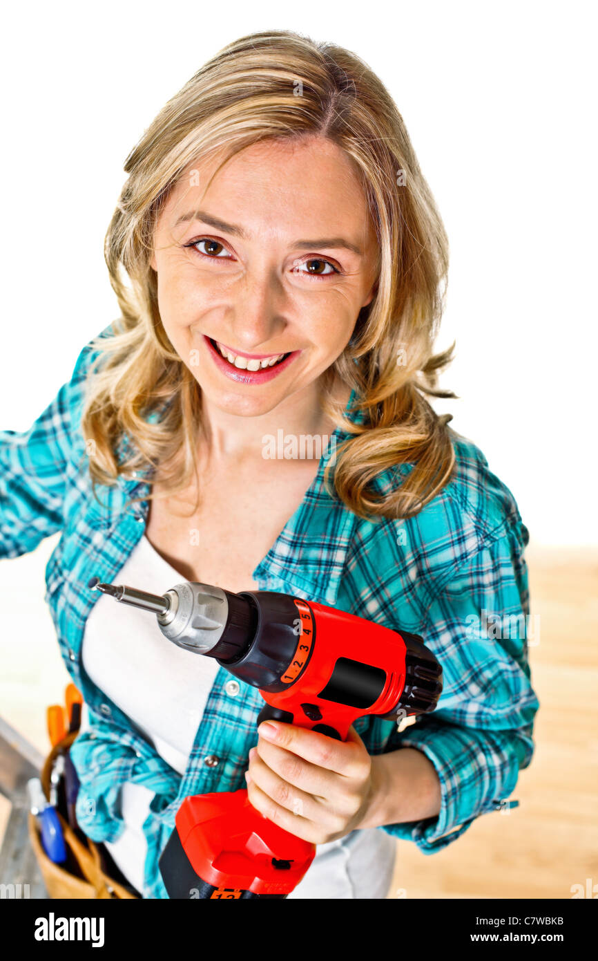 smiling young caucasian woman at work Stock Photo - Alamy