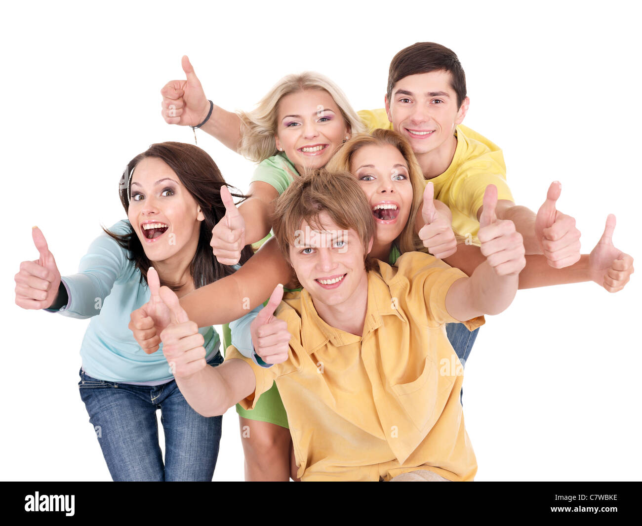 Group of people on white thumb up Stock Photo - Alamy