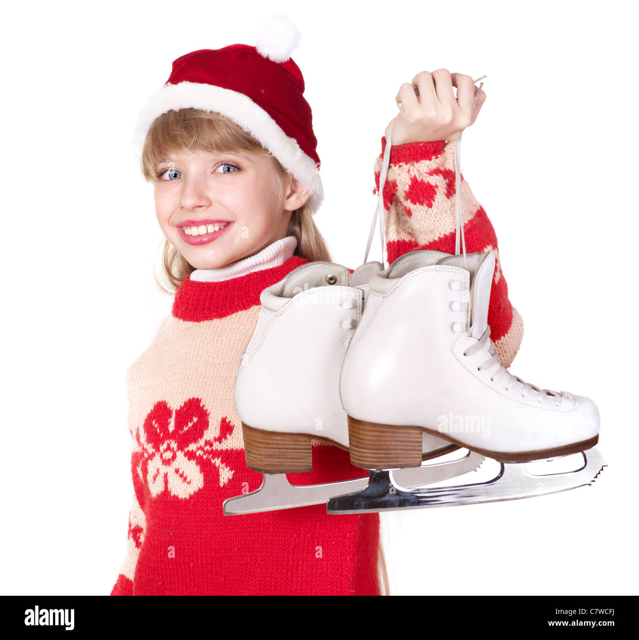 Child holding figure skates. Winter sport Stock Photo - Alamy
