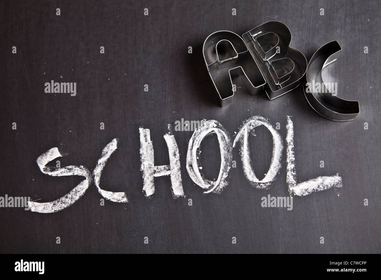Alphabet and letters on a school blackboard Stock Photo - Alamy