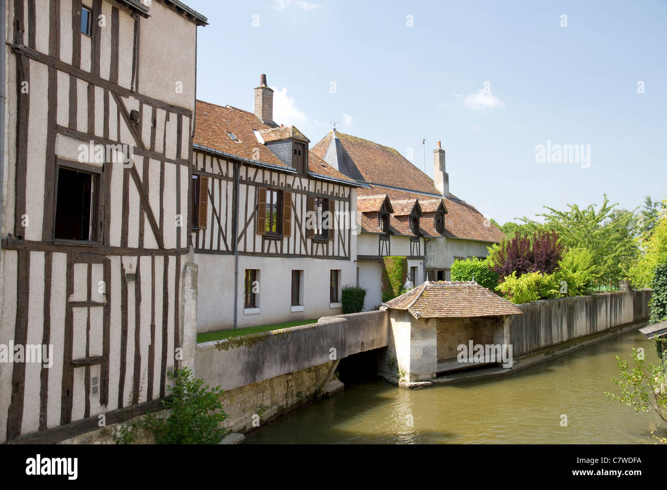 Beamed houses in the town of Vendome in the Department of Loir-et-Cher ...