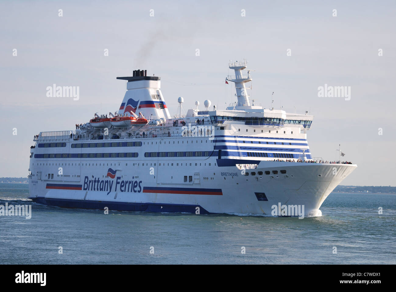 A Cross Channel Ferry entering Portsmouth Harbour, England following a ...