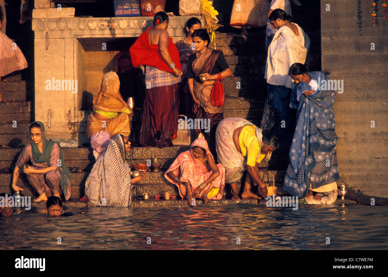 Morning ablutions on the Ganges River, Varanasi, India Stock Photo - Alamy