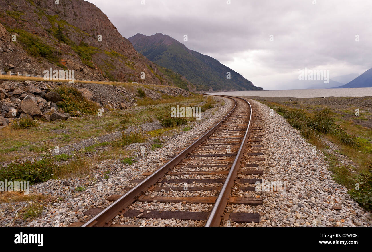 ALASKA, USA - Railroad tracks and Turnagain Arm Stock Photo - Alamy