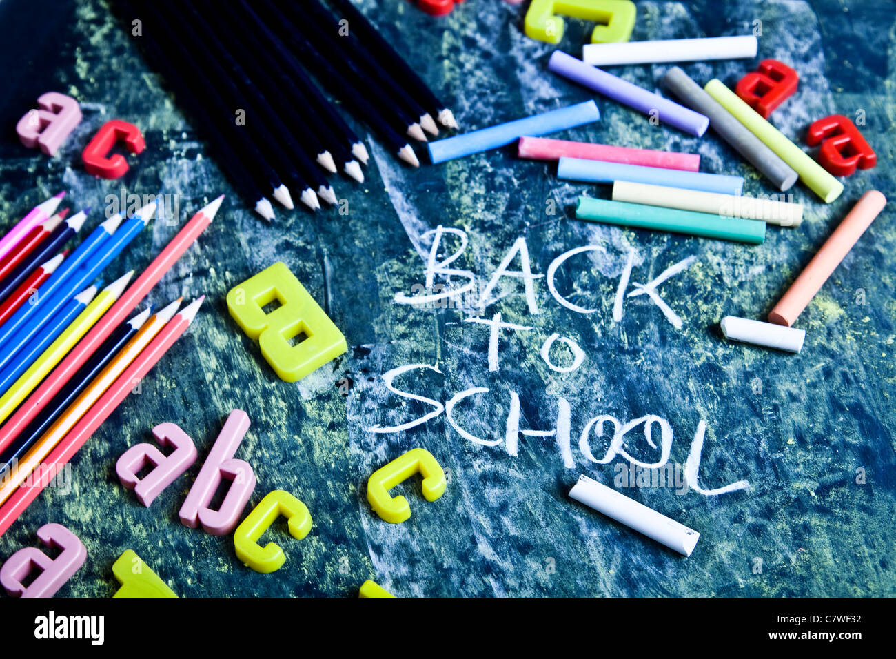 School background - letters and chalkboard Stock Photo - Alamy