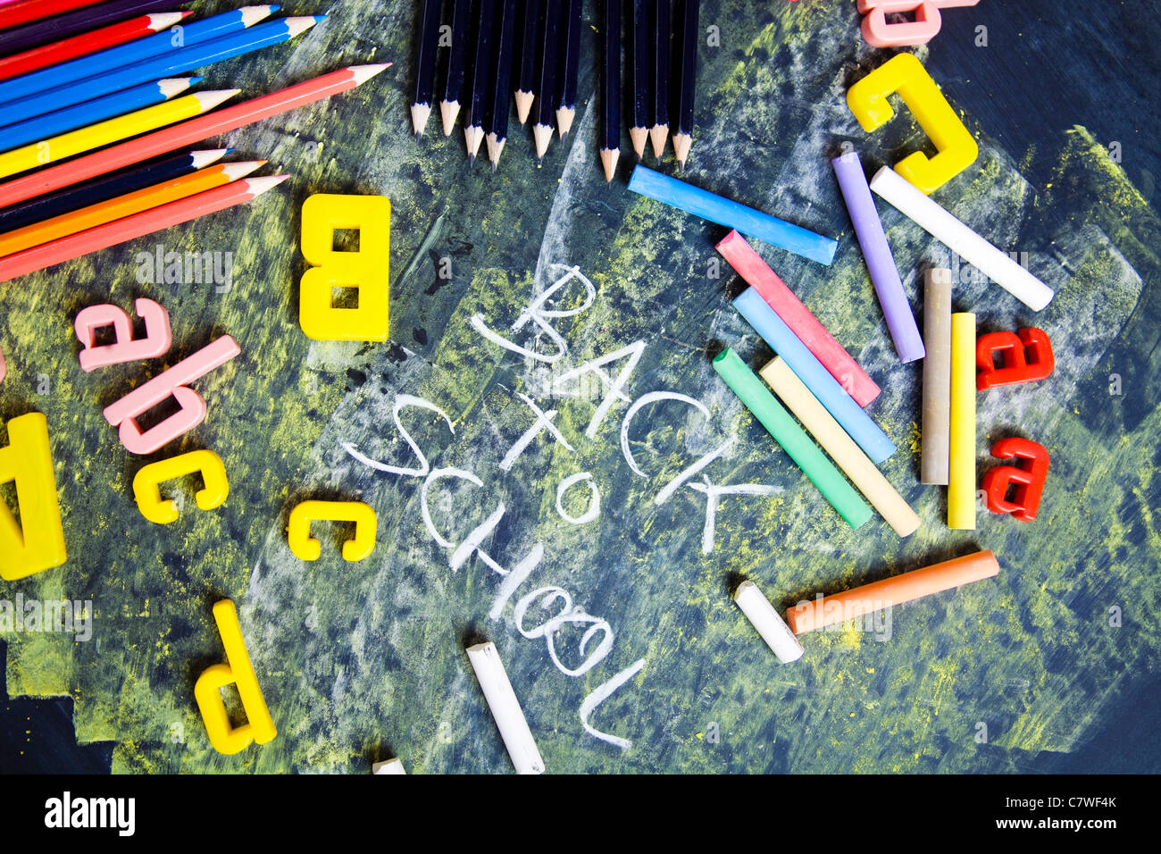 School background - letters and chalkboard Stock Photo - Alamy