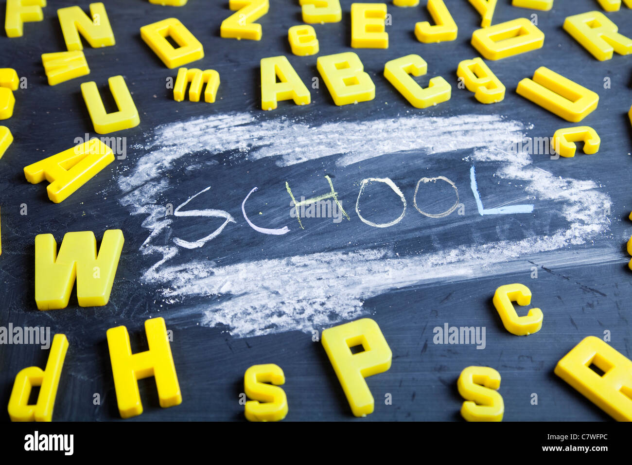 Alphabet and letters on a school blackboard Stock Photo - Alamy