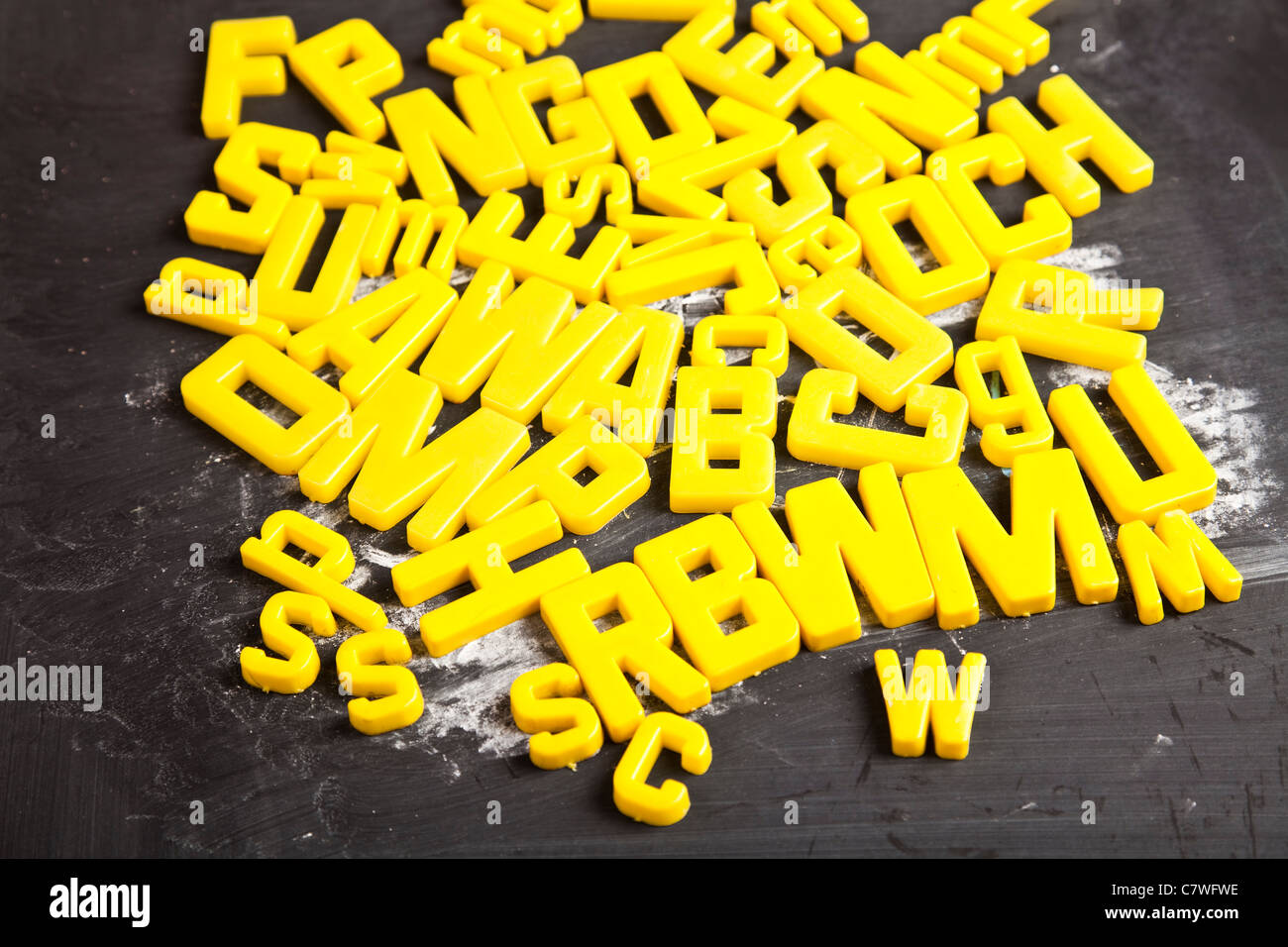 Alphabet and letters on a school blackboard Stock Photo - Alamy