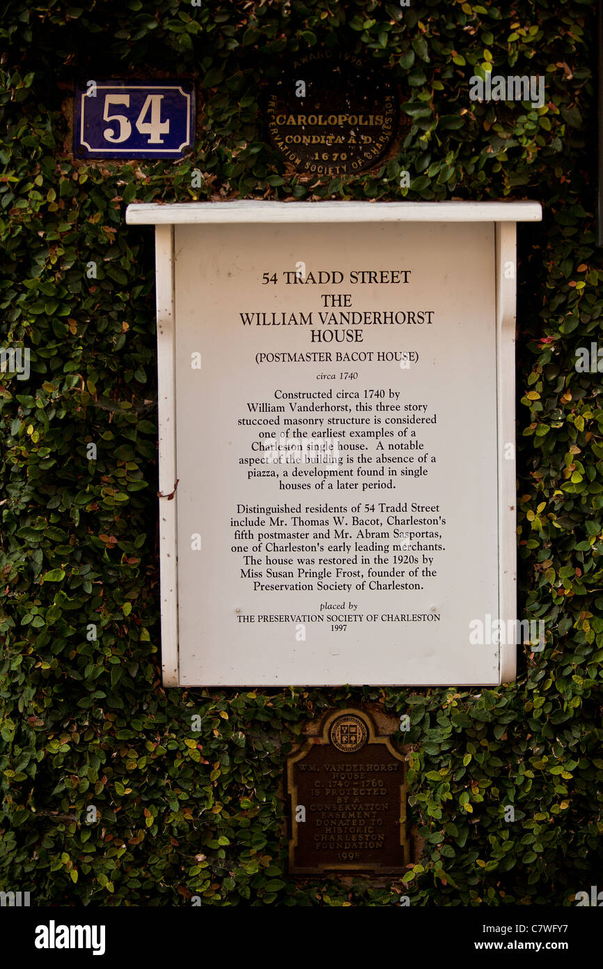 Historic home marker Charleston, SC Stock Photo - Alamy