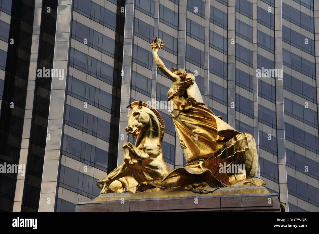 Gilded sculpture Columbia Triumphant and seahorse seashell chariot, top ...