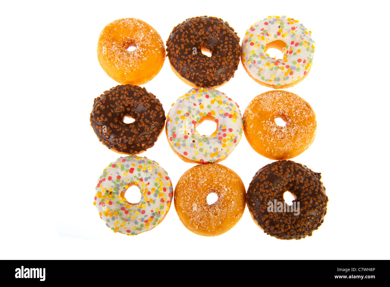 Nine various donuts isolated over hi-res stock photography and images ...