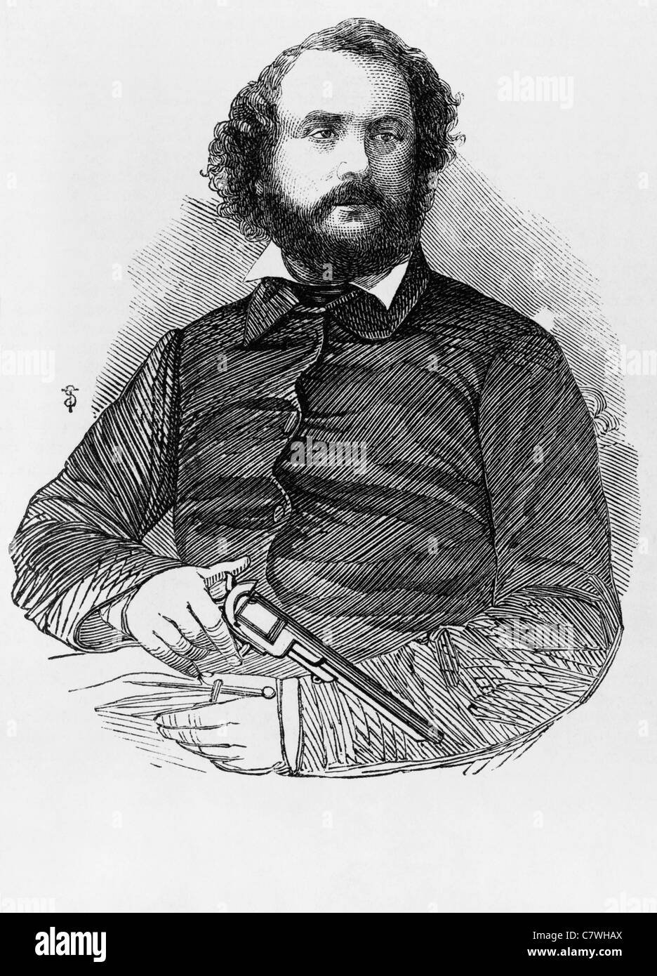 Vintage portrait illustration of American inventor and industrialist ...