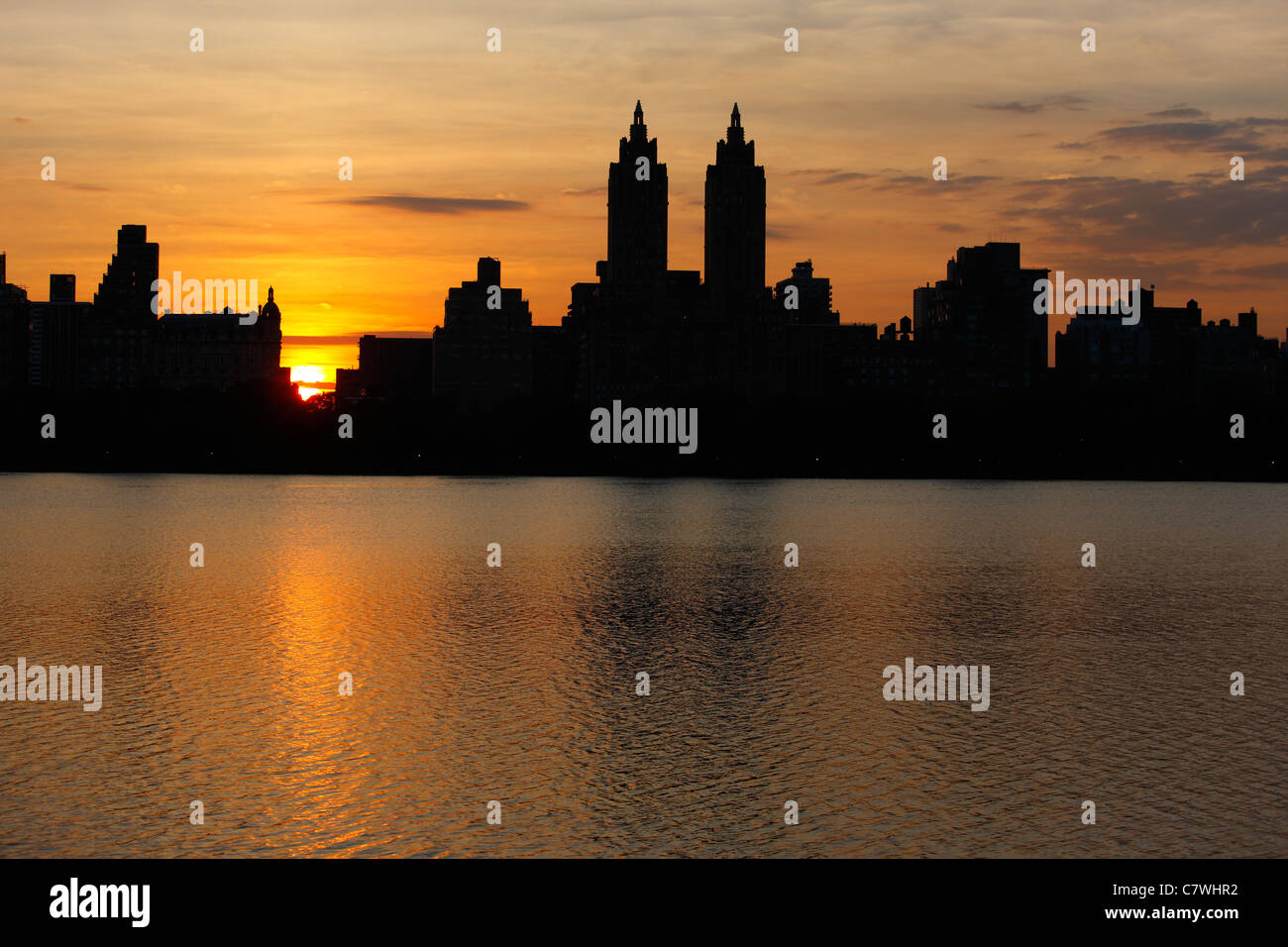 Sunset over buildings of New York City's West Side as seen from the ...