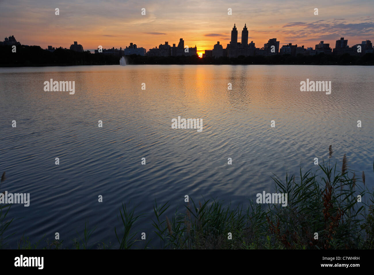 Sunset over buildings of New York City's West Side as seen from the ...